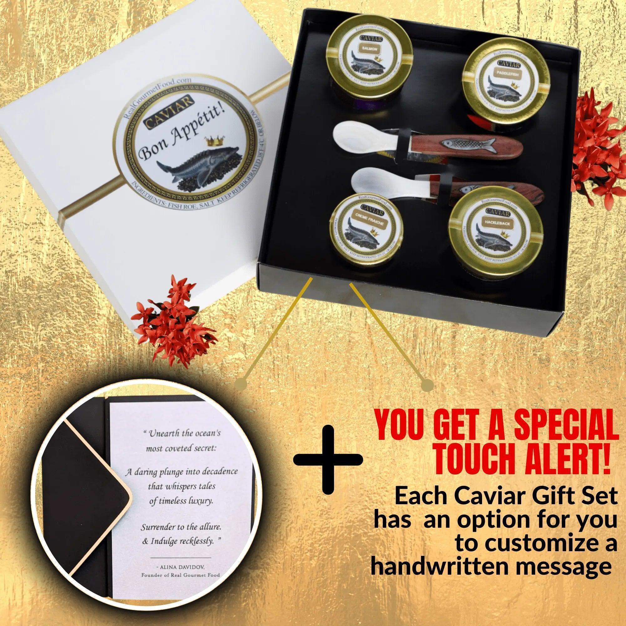 Beluga Hybrid, Osetra Caviar, and Kaluga Caviar Gift Set